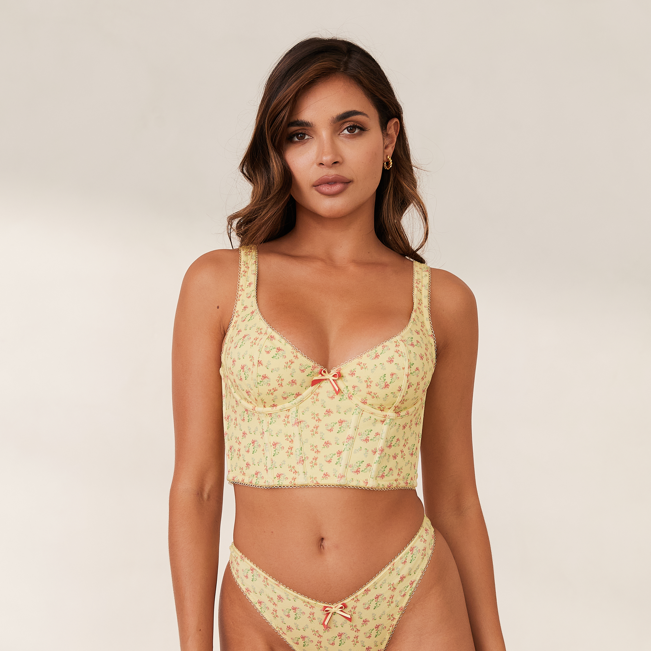 Sweet Longline Bra & G-string Set - Lemon Floral – Lounge Underwear