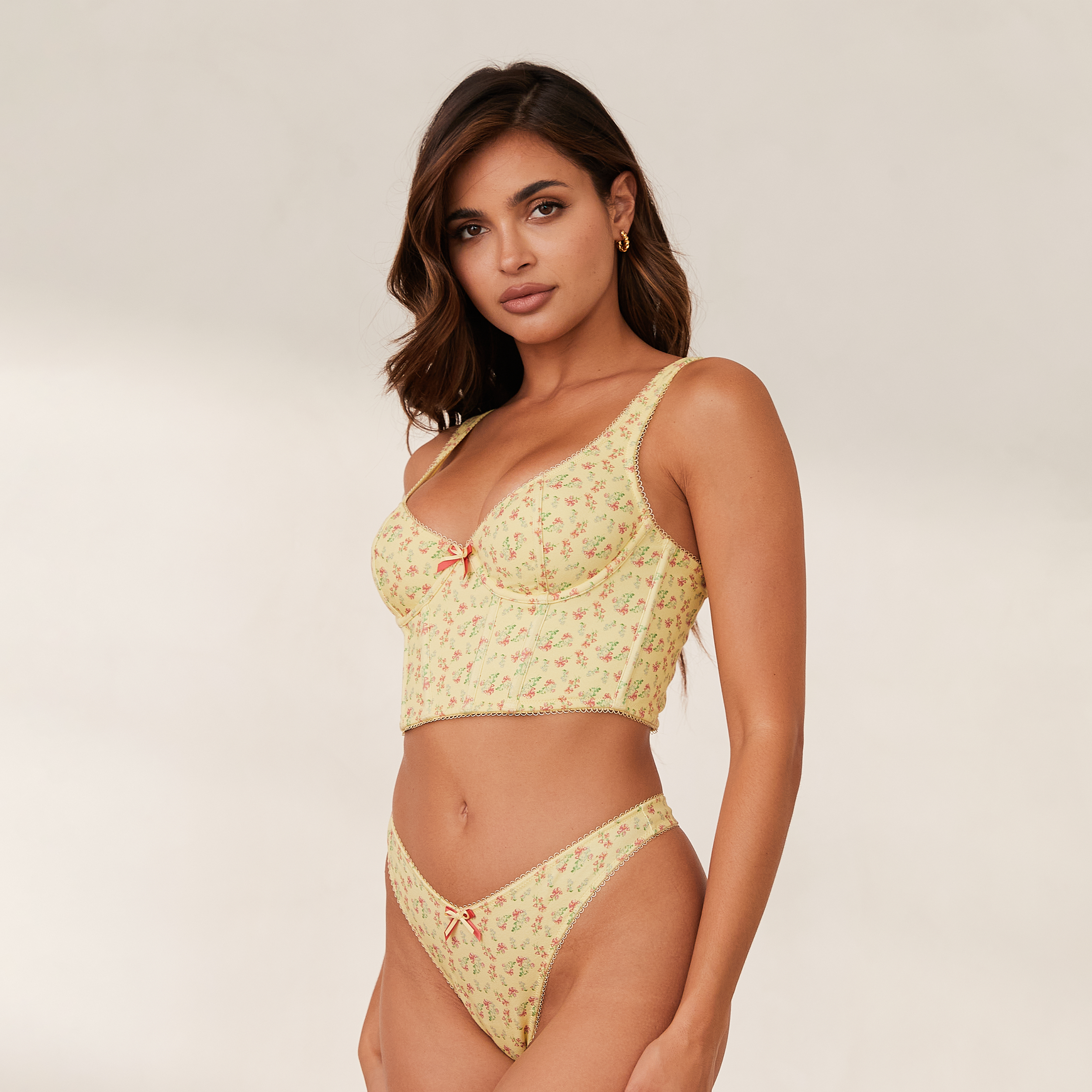 Sweet Longline Bra & G-string Set - Lemon Floral – Lounge Underwear