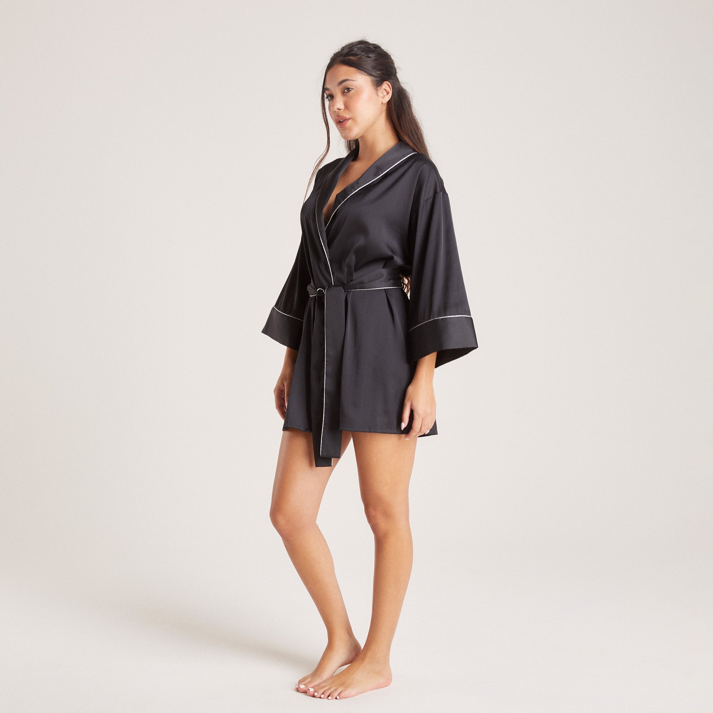 Sparkle Satin Robe - Black