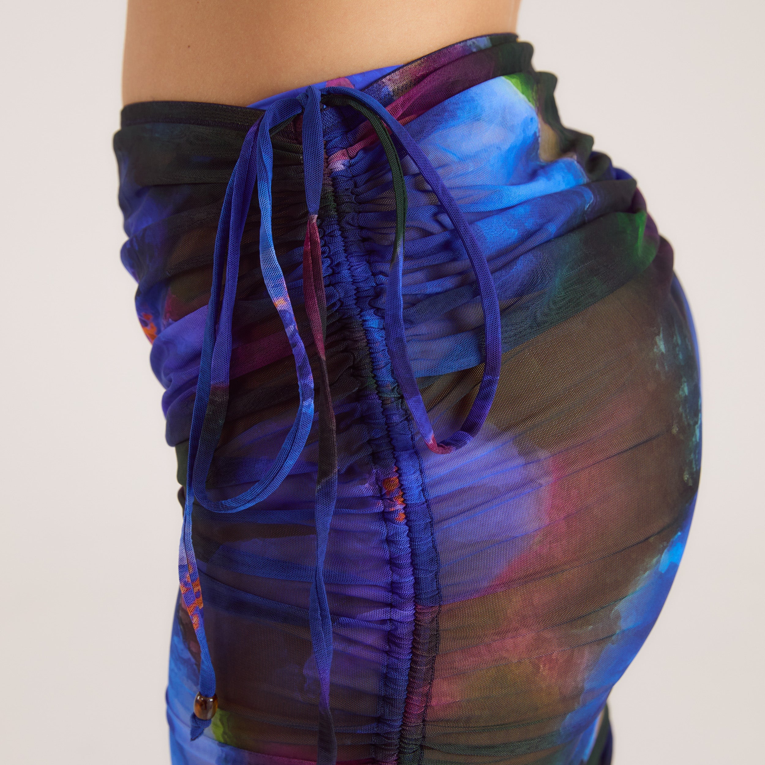 Midnight Tropics Printed Mesh Maxi Skirt - Midnight Blue