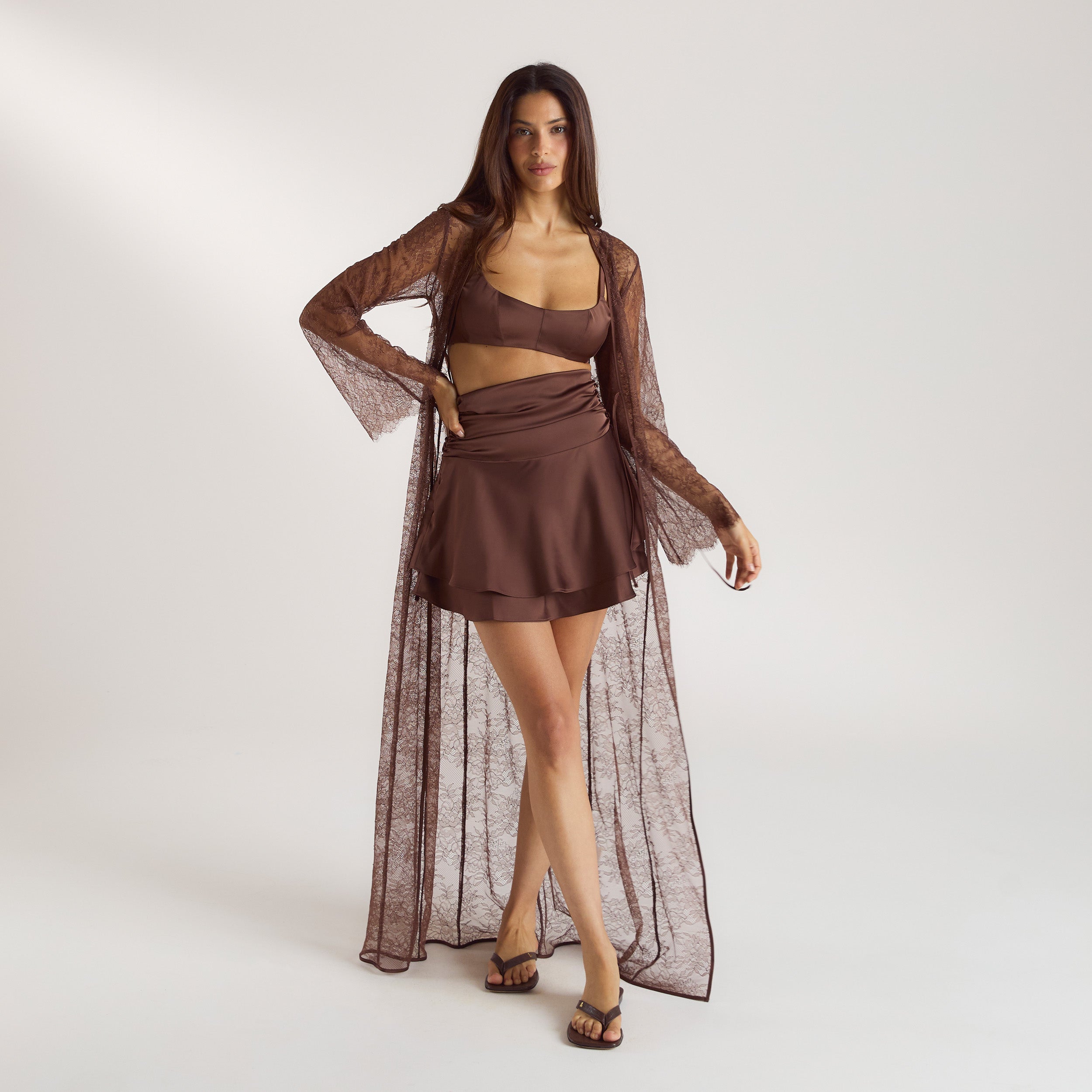 Mimi Lace Maxi Robe - Chocolate